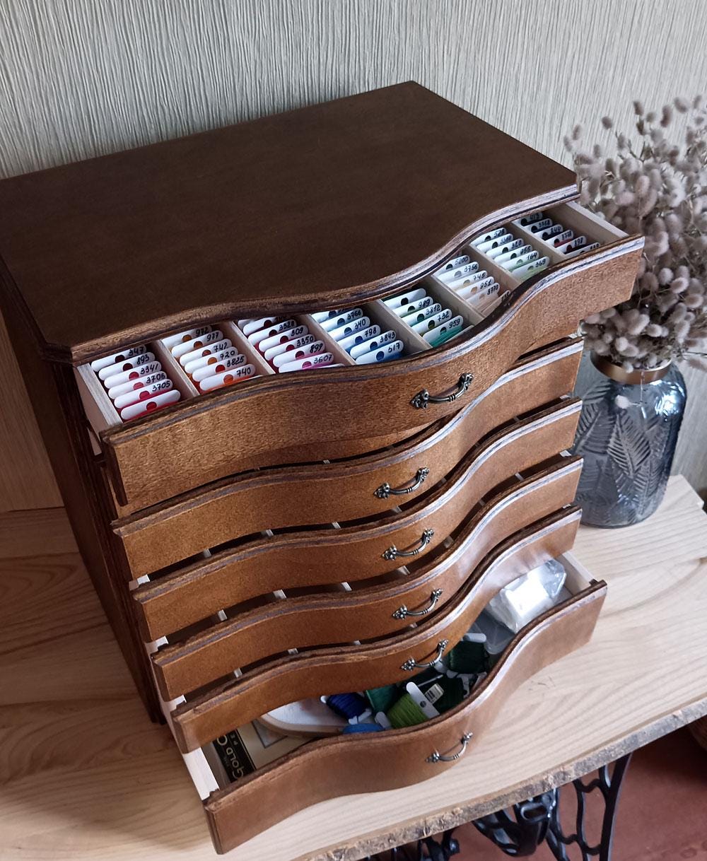 Floss Storage Cabinet for Stitchers in Vintage Style. Thread Drawers ...