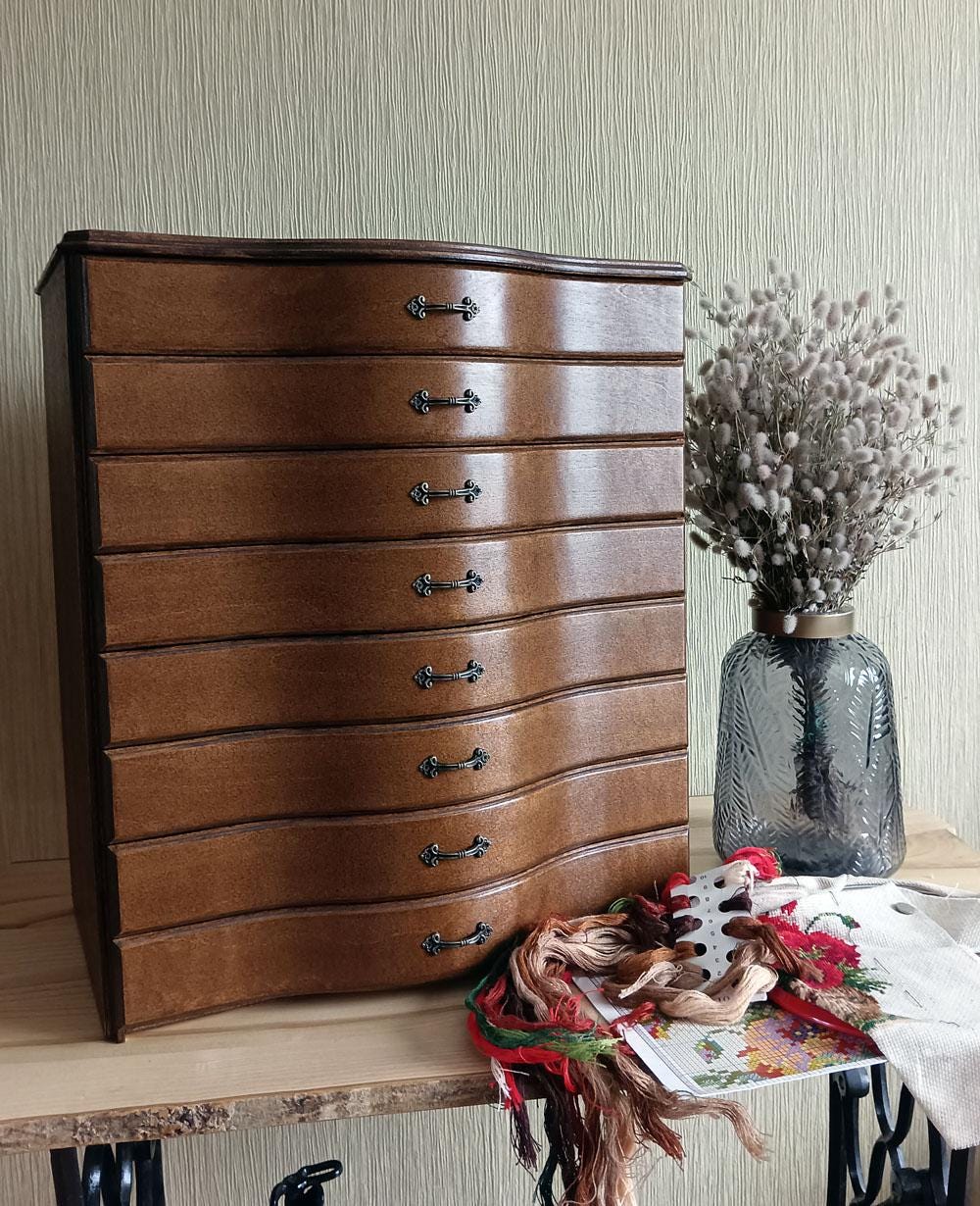 Thread Storage Drawers Chest for Stitchers. Embroidery Wooden Organizer ...