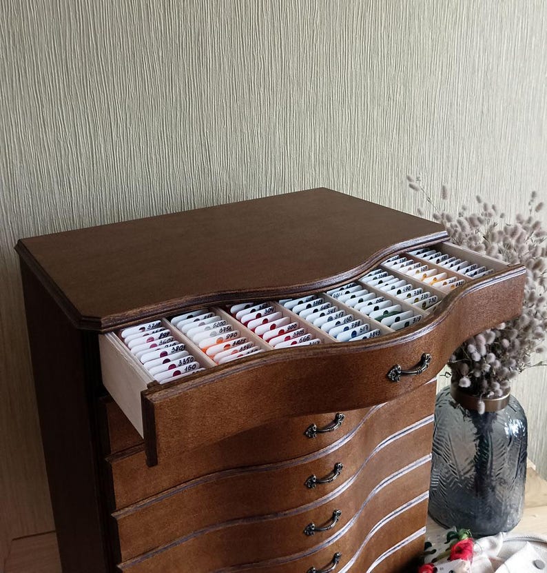 Thread Storage Drawers Chest for Stitchers. Embroidery Wooden Organizer ...