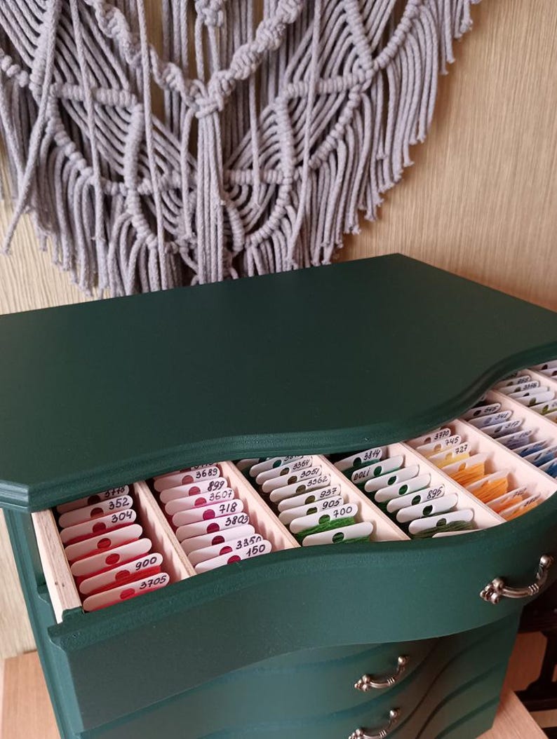Moss Green Floss Storage Drawers Cabinet for Cross-stitching and ...