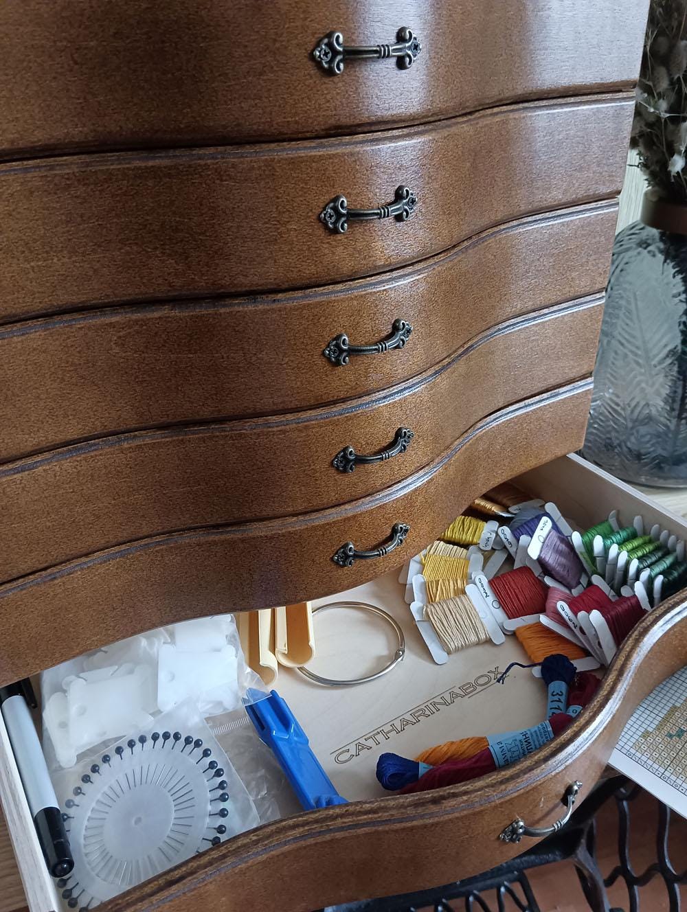 Thread Storage Drawers Chest for Stitchers. Embroidery Wooden Organizer ...