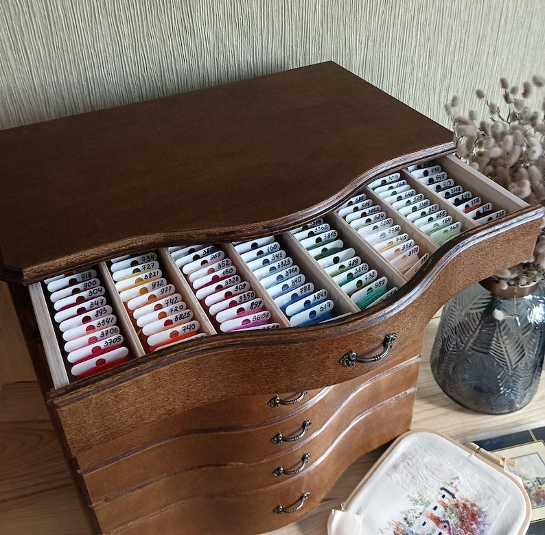 Floss Storage Cabinet for Stitchers in Vintage Style. Thread Drawers ...