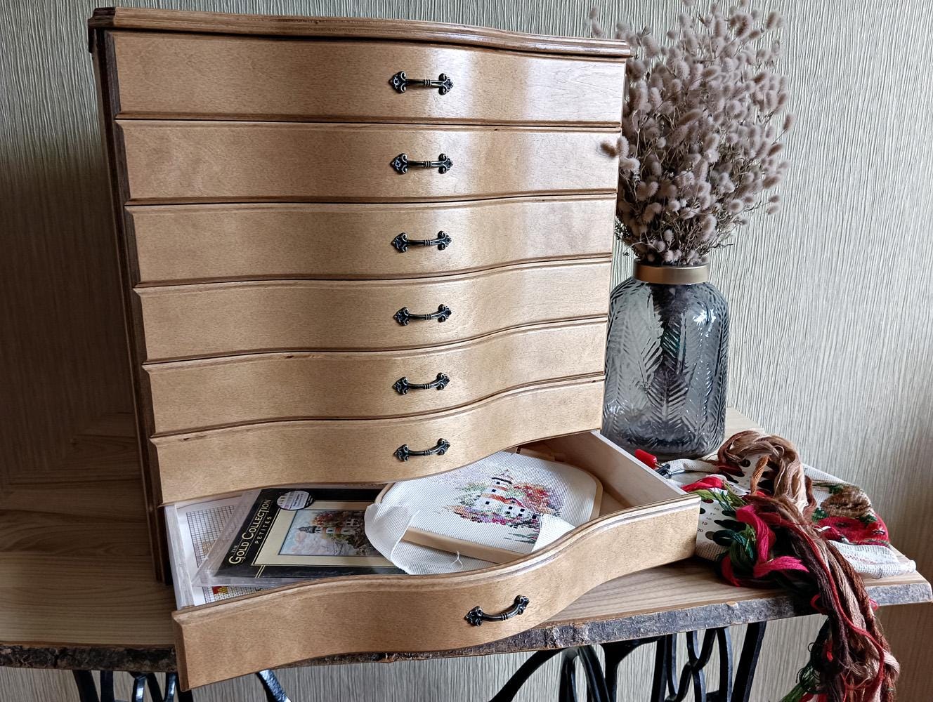 Seven Drawers Floss Storage Cabinet, Curved Fronts Embroidery Organizer ...