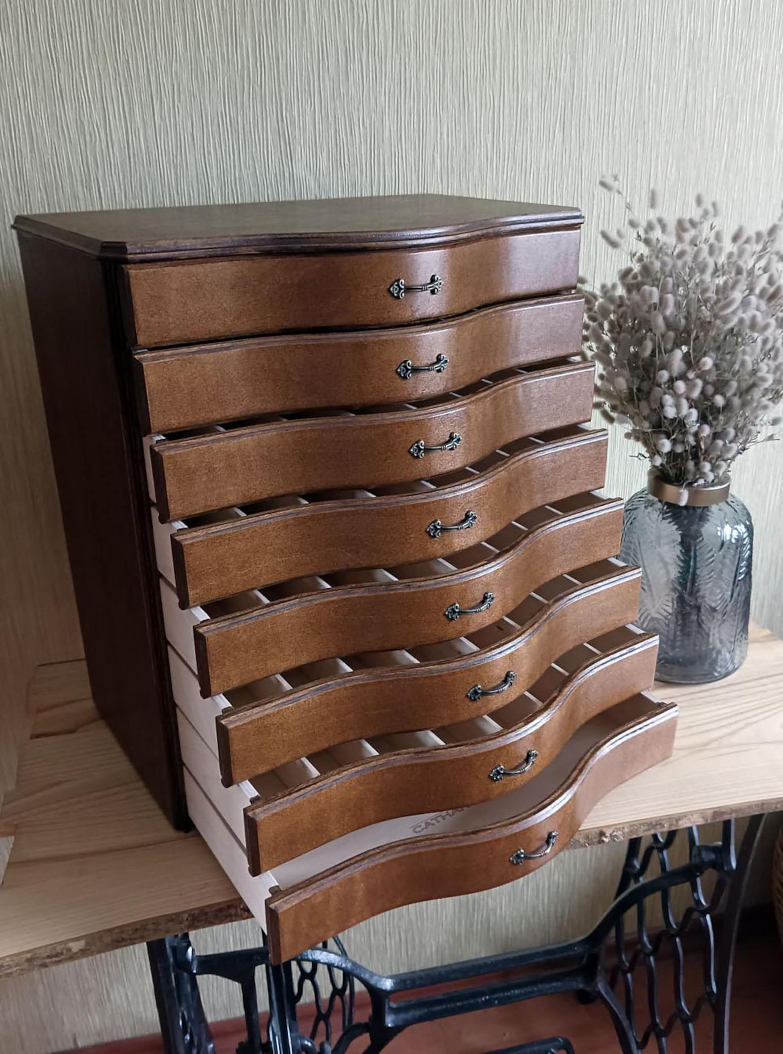 Thread Storage Drawers Chest for Stitchers. Embroidery Wooden Organizer ...