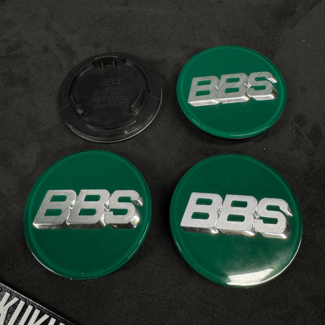 BBS RS LM Rz Center Caps Logos 70mm 09.24.030 Green / Silver Set of 4 ...