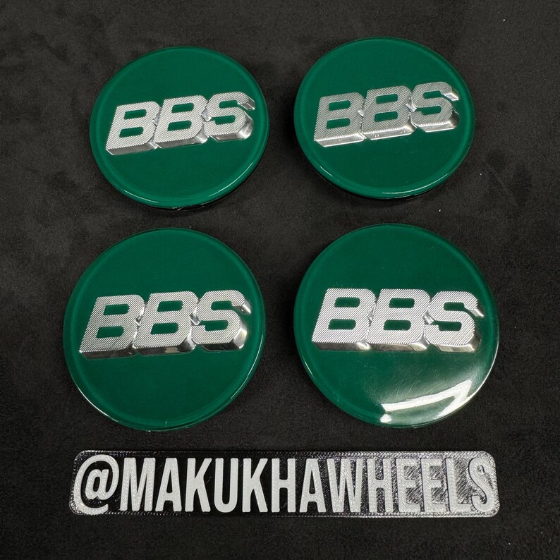 BBS RS LM Rz Center Caps Logos 70mm 09.24.030 Green / Silver Set of 4 ...