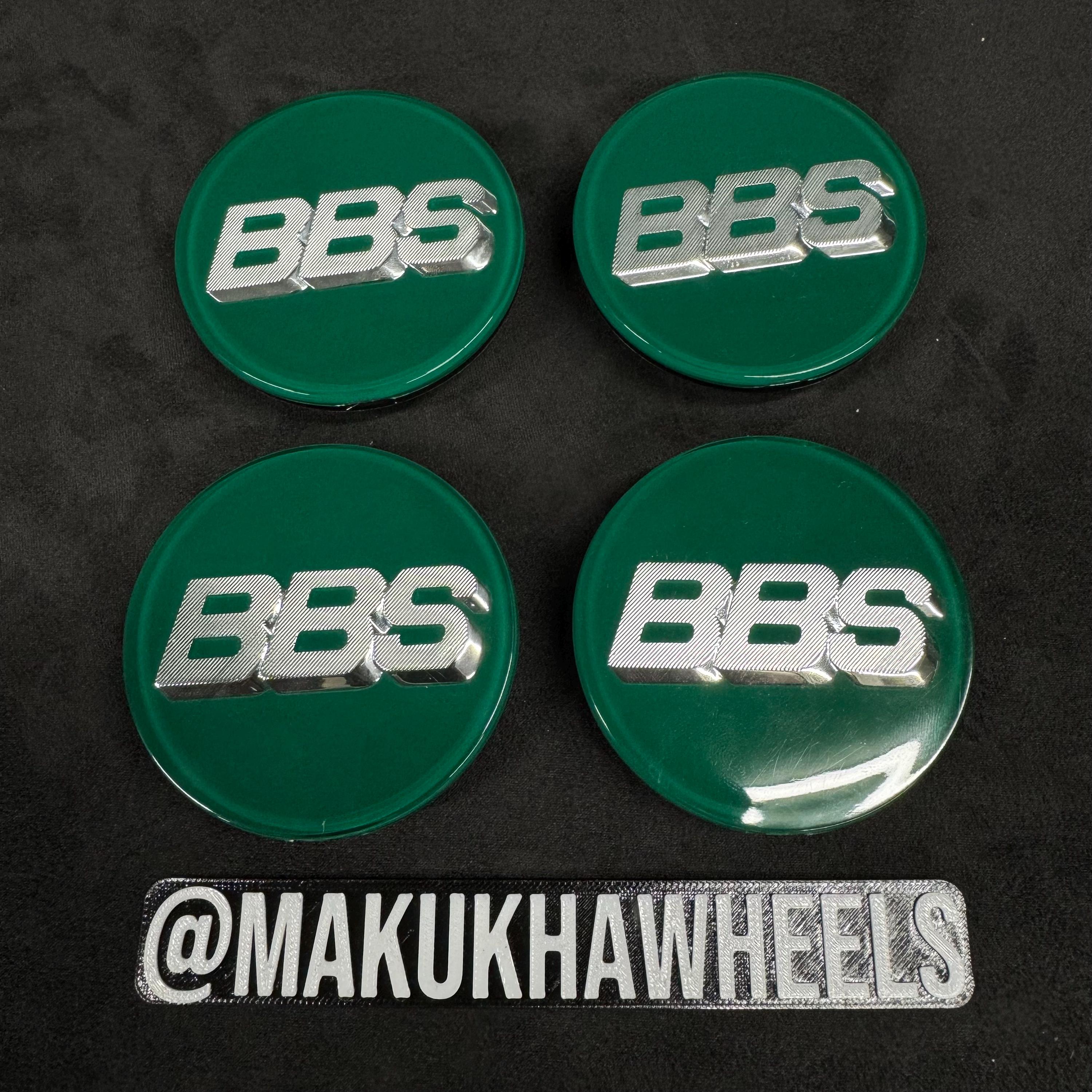 BBS RS LM Rz Center Caps Logos 70mm 09.24.030 Green / Silver Set of 4 ...