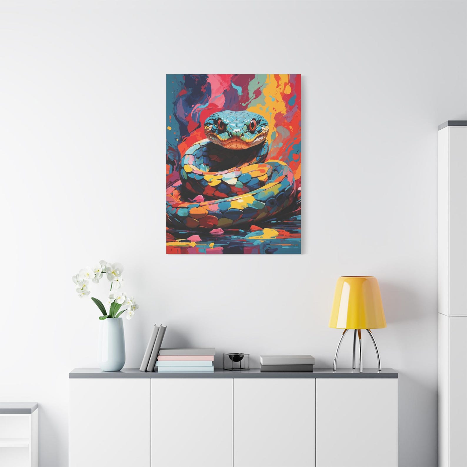 Vivid Cobra Snake Canvas Wall Art | Colorful Wildlife Painting With ...