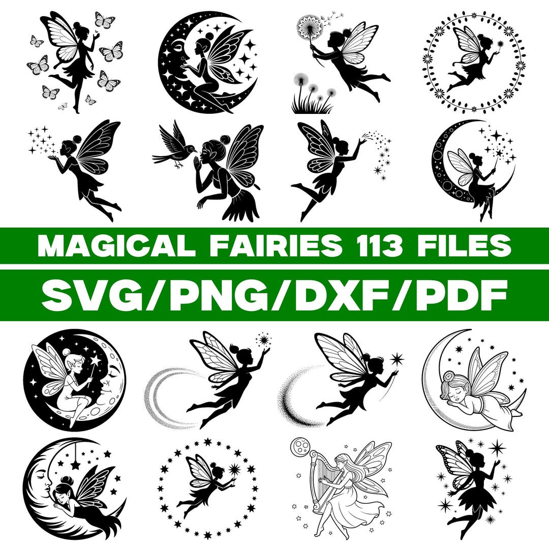 Magical Fairies SVG Bundle, Fantasy Fairy Clipart, Enchanted Wings ...