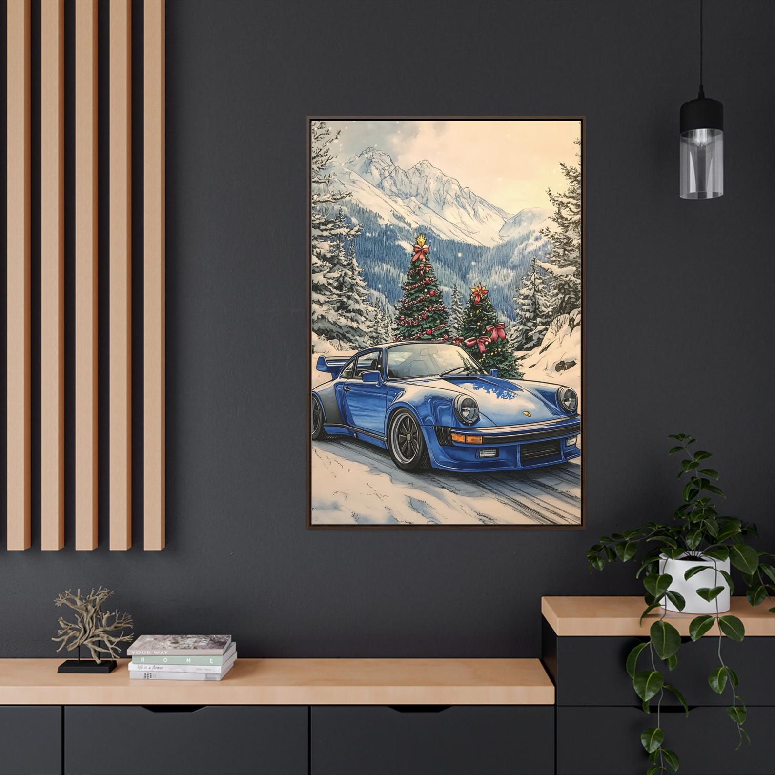 1974 RWB Poster Porsche Turbo Blue Sketch With Christmas Tree Snowy Off ...