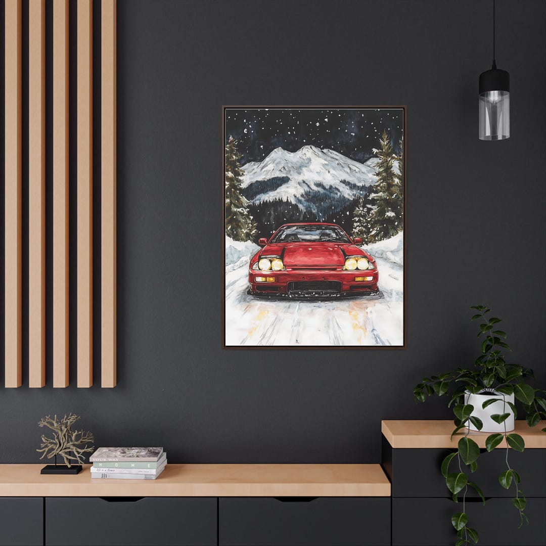 1993 Red Nissan 240SX Poster Snowy Mountains Pine Trees Perfect for Car ...