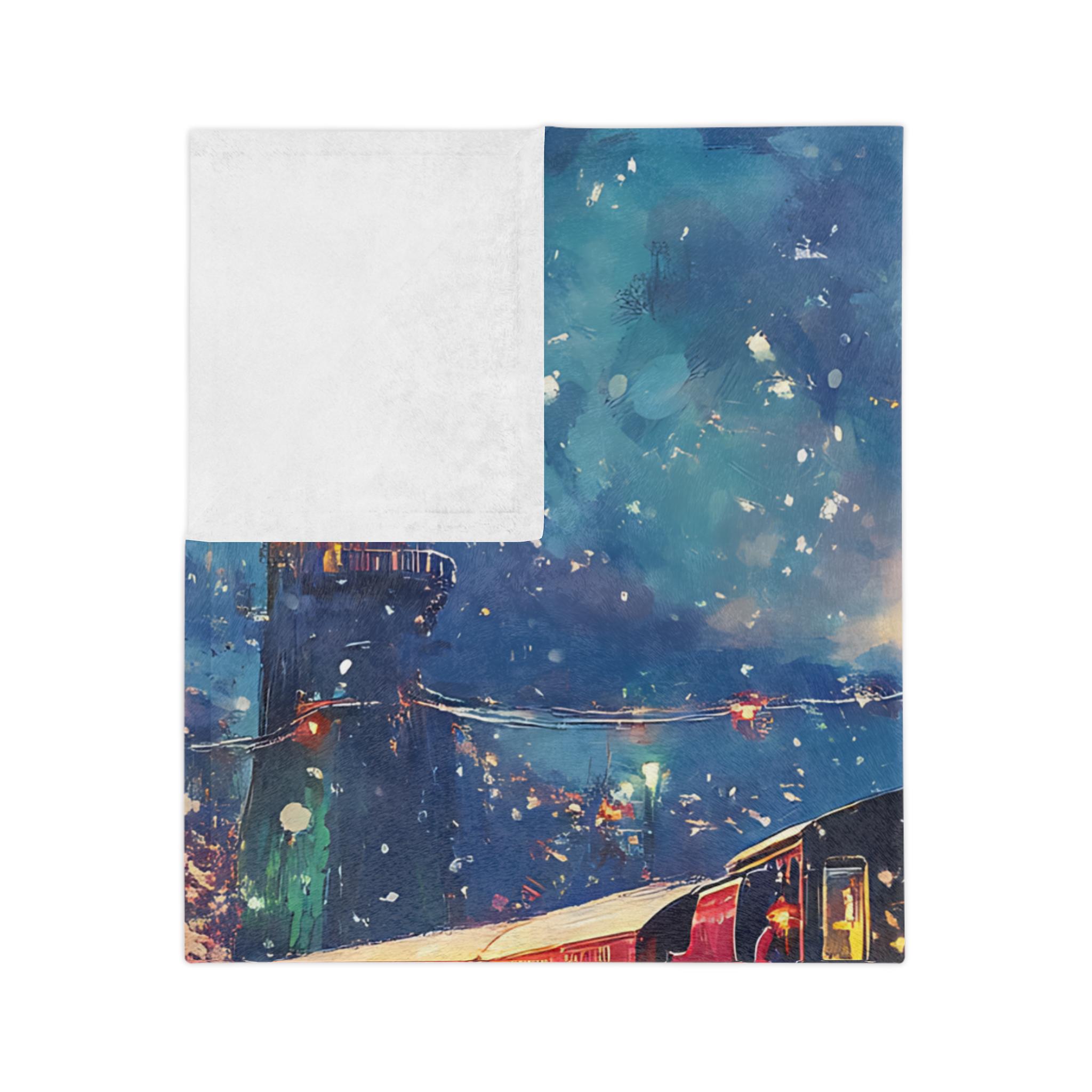 The Polar Express Train Microfiber Blanket Magical Snowy Railway Scene ...
