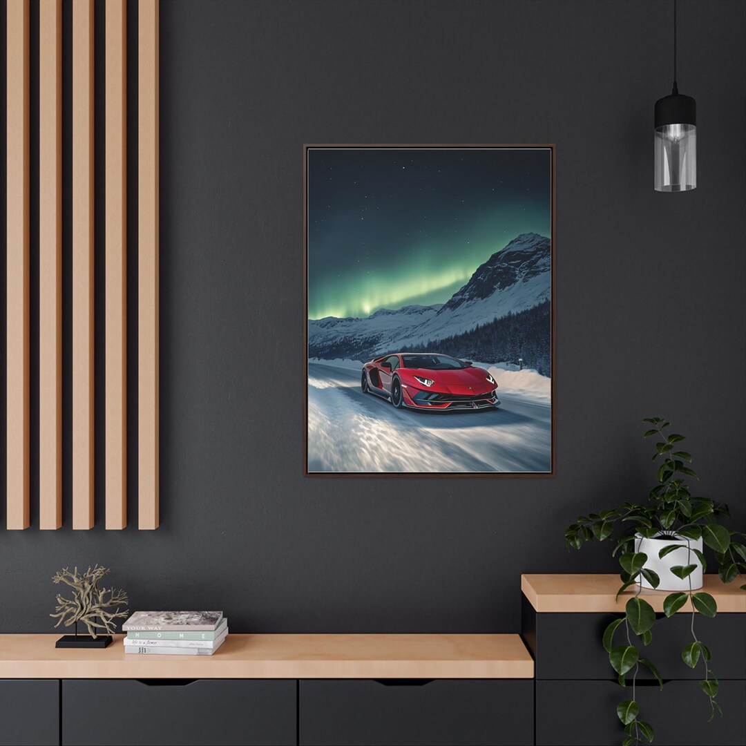 Red 2022 Lamborghini Aventador SVJ Poster With Northern Lights ...