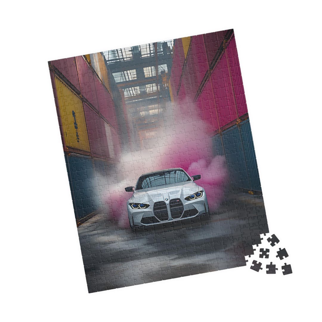 White BMW M4 Puzzle Urban Shipping Dock With Colorful Containers ...