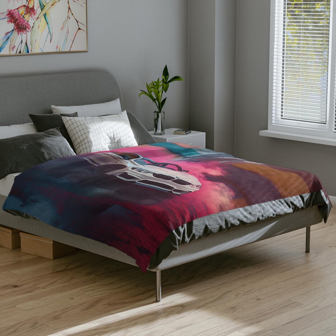 White BMW M4 Blanket Urban Shipping Dock With Colorful Containers Smoke ...