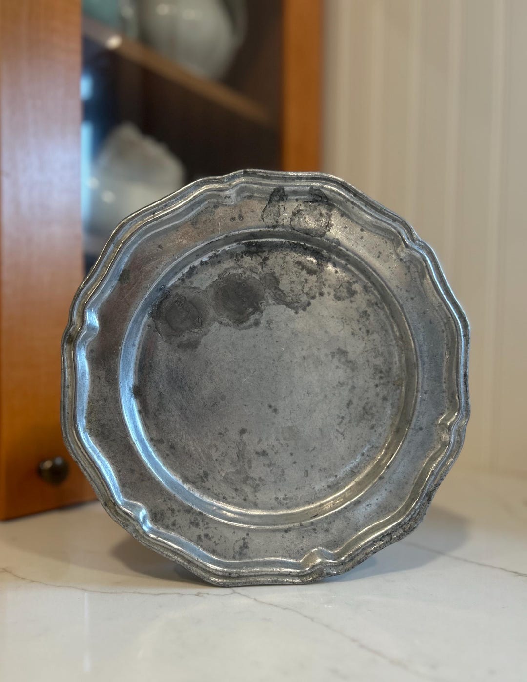Vintage Colonial Style Pewter Dinner Plate 10” Fluted Edge Primitive ...