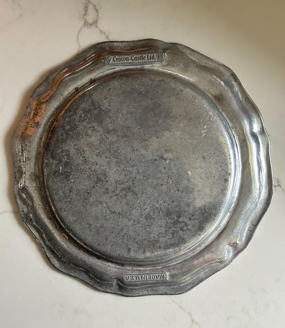 Vintage Colonial Style Pewter Dinner Plate 10” Fluted Edge Primitive ...