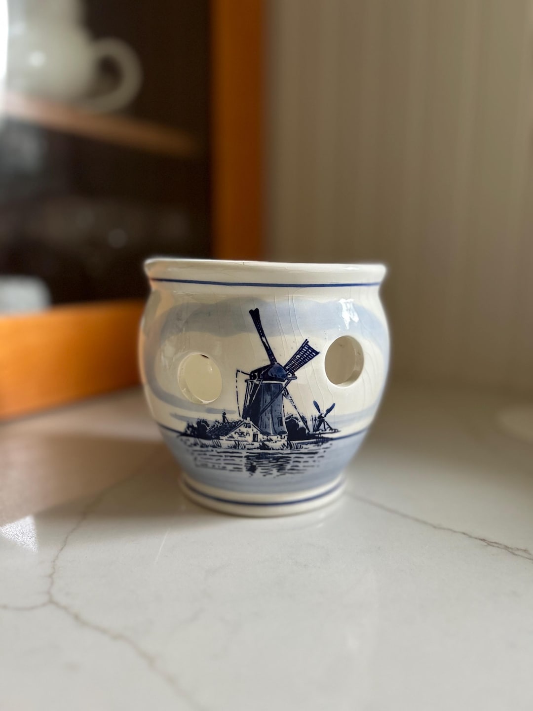 Vintage Delft Blue Crocus Bulb Planter Pot Windmill Sailboat Blue and ...