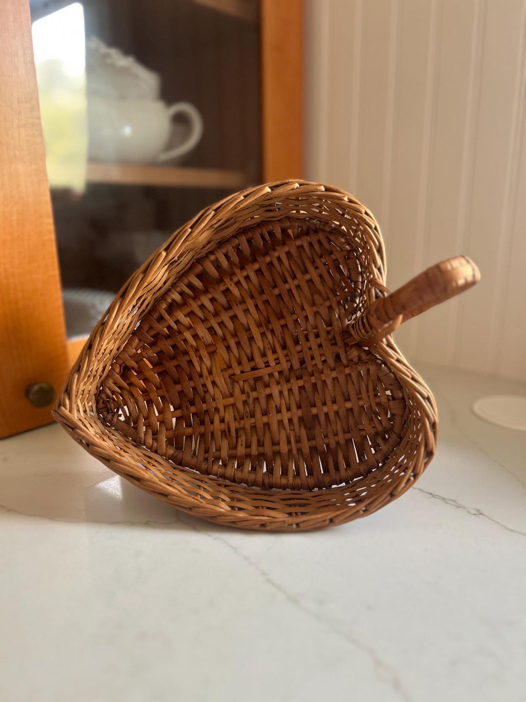 Vintage Heart Shaped Wicker Basket With Handle Patinaed Brown Primitive ...