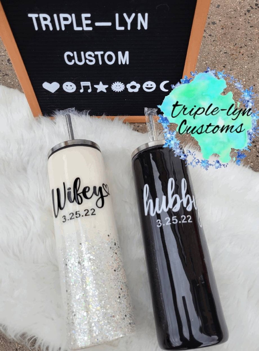 Bride/ Groom Husband and Wife/ Wedding Custom Tumbler/ Custom Glitter ...