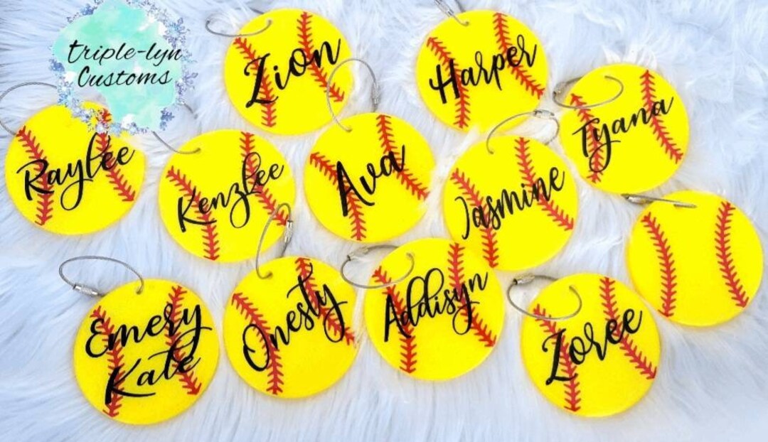 SOFTBALL Glitter Bag Tag | Softball Name Tag | Kids Bag Tag | Softball ...