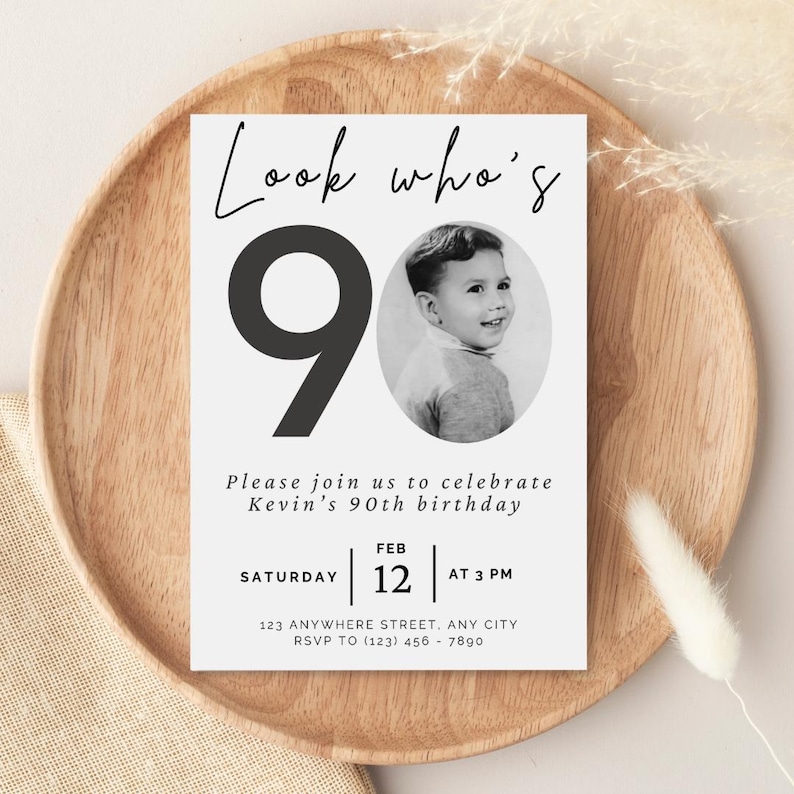 Editable 90th Birthday Invitation Template, Look Who's 90 Birthday ...