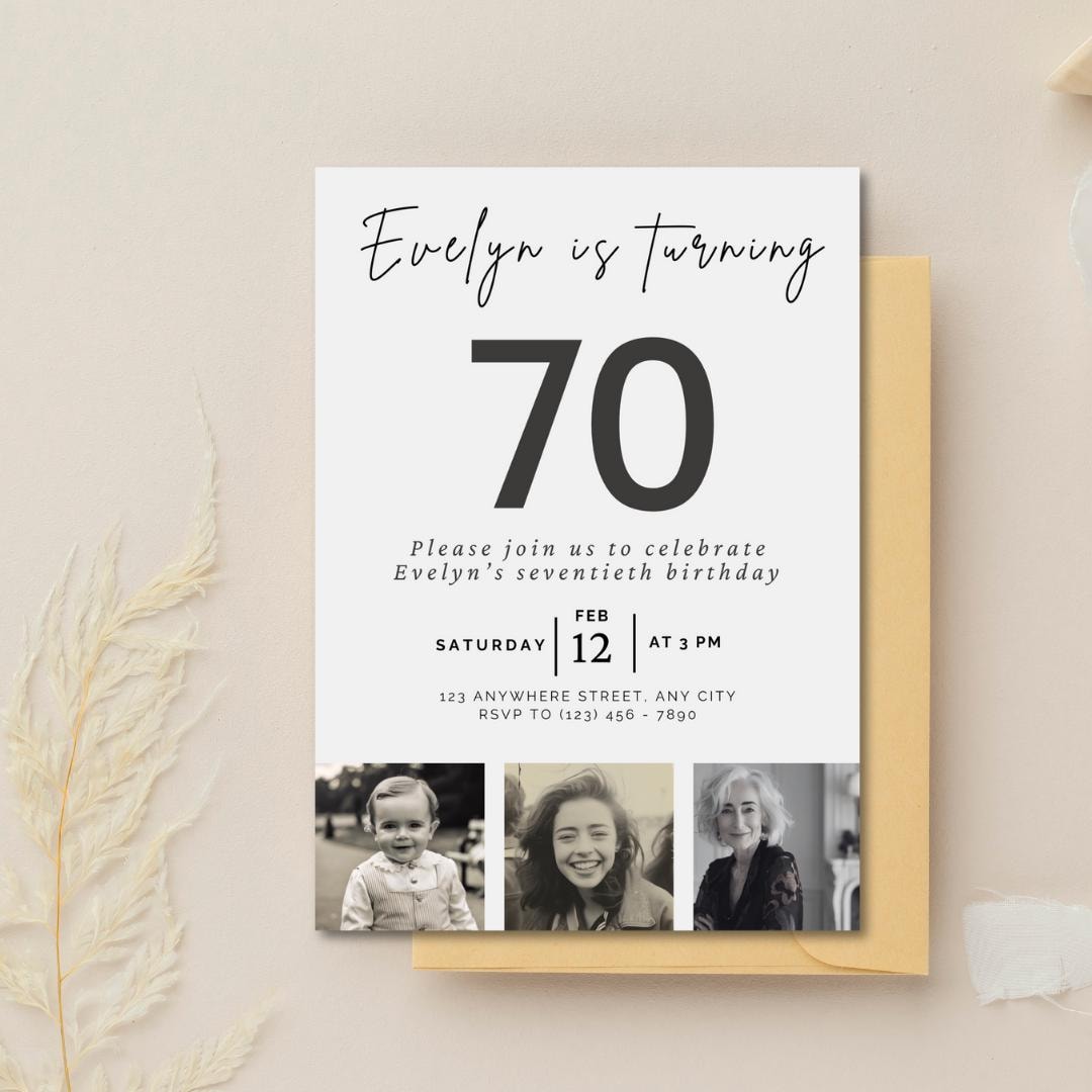 Editable 70th Birthday Invitation Template, Digital Template ...