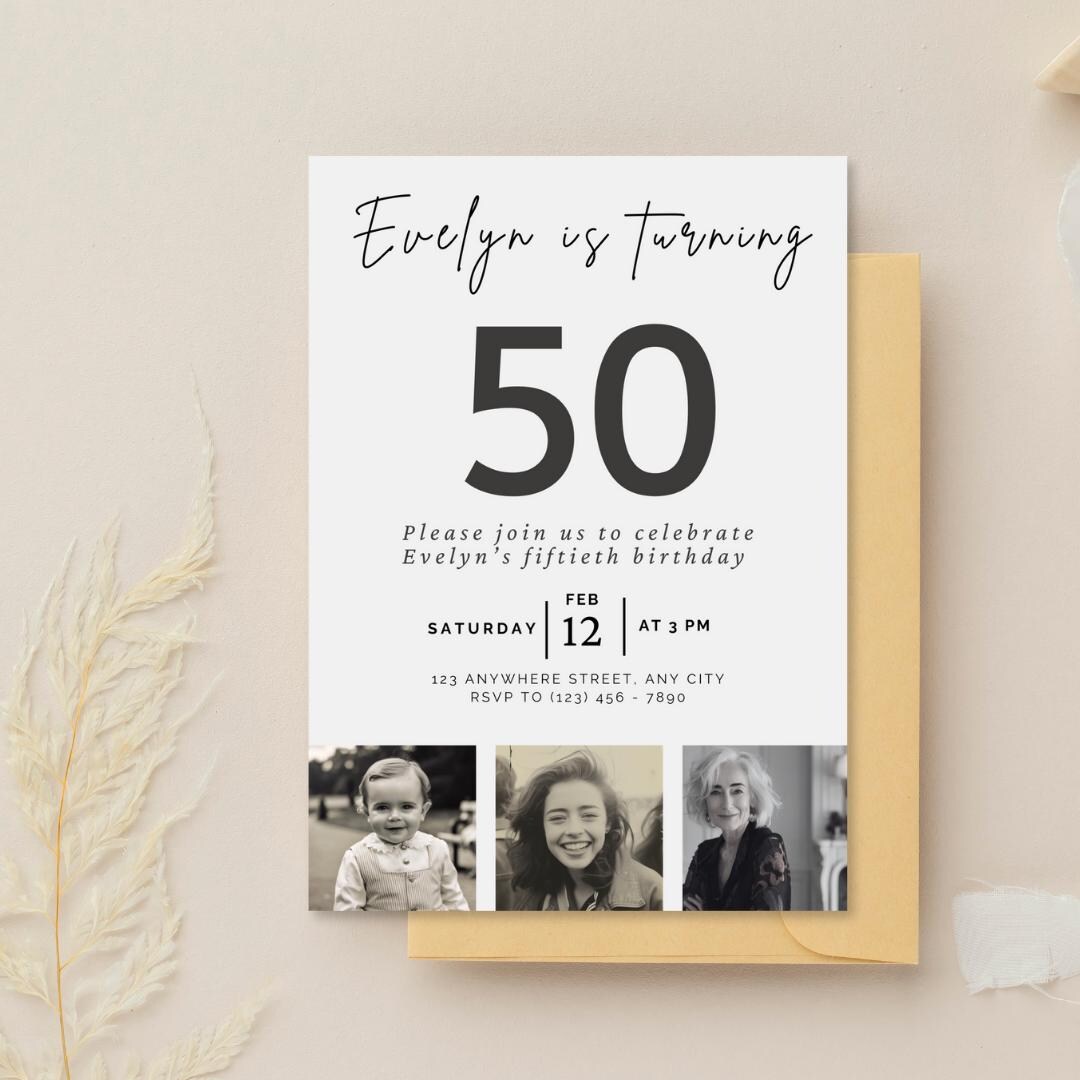 Editable 50th Birthday Invitation Template, Digital Template ...