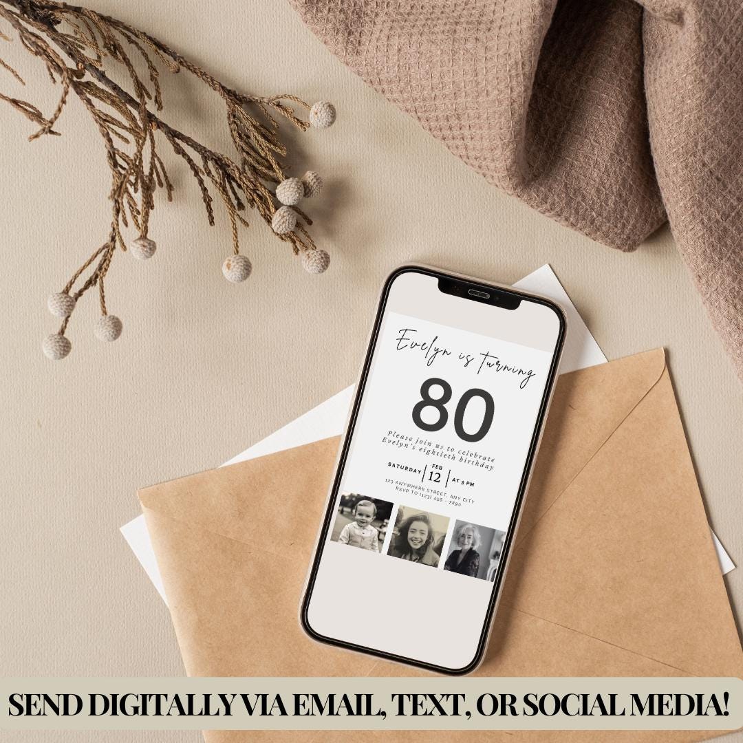 Editable 80th Birthday Invitation Template, Digital Template ...