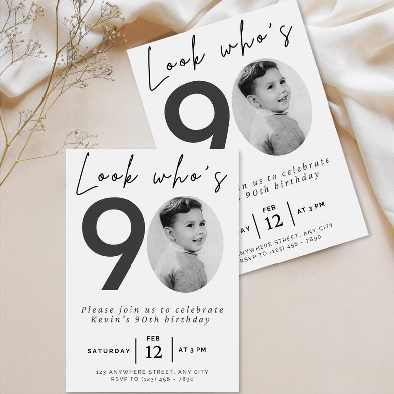 Editable 90th Birthday Invitation Template, Look Who's 90 Birthday ...
