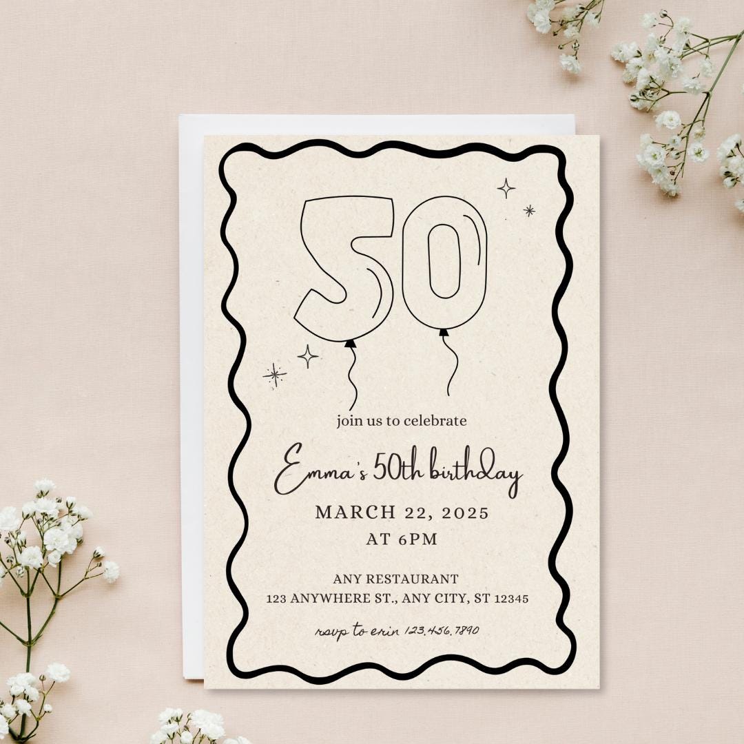 Editable 50th Birthday Invitation Template, Cheers to 50 Years, Digital ...