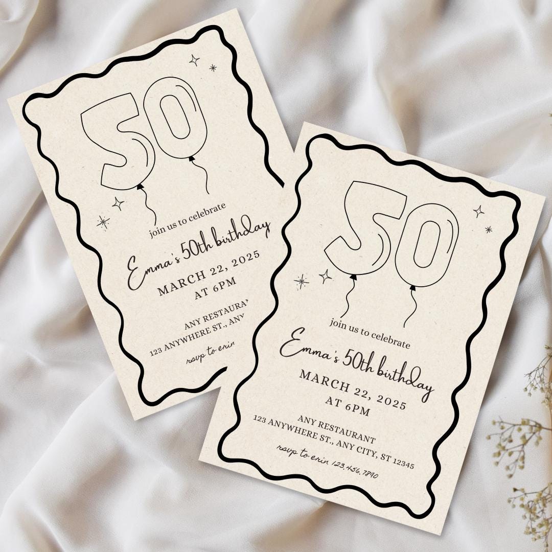 Editable 50th Birthday Invitation Template, Cheers to 50 Years, Digital ...
