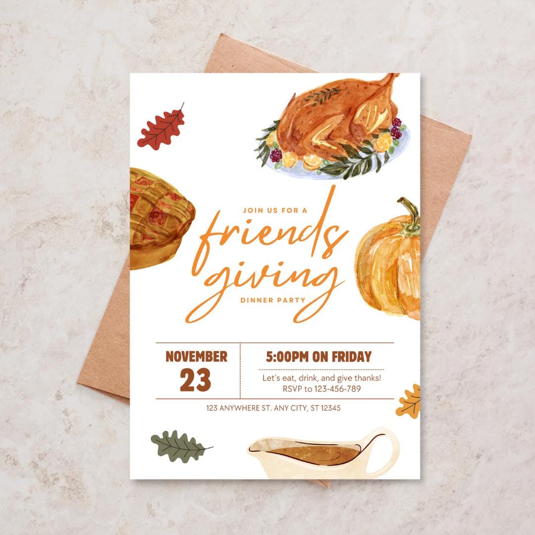 Friendsgiving Dinner Party Invitation for Fall Thanksgiving Potluck ...