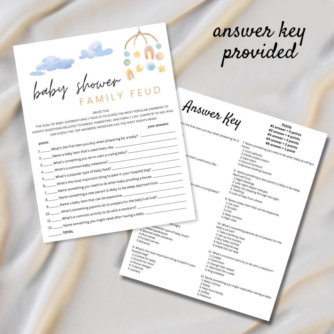 Baby Shower Games, Baby Shower Family Feud With Answer Key, Printable ...