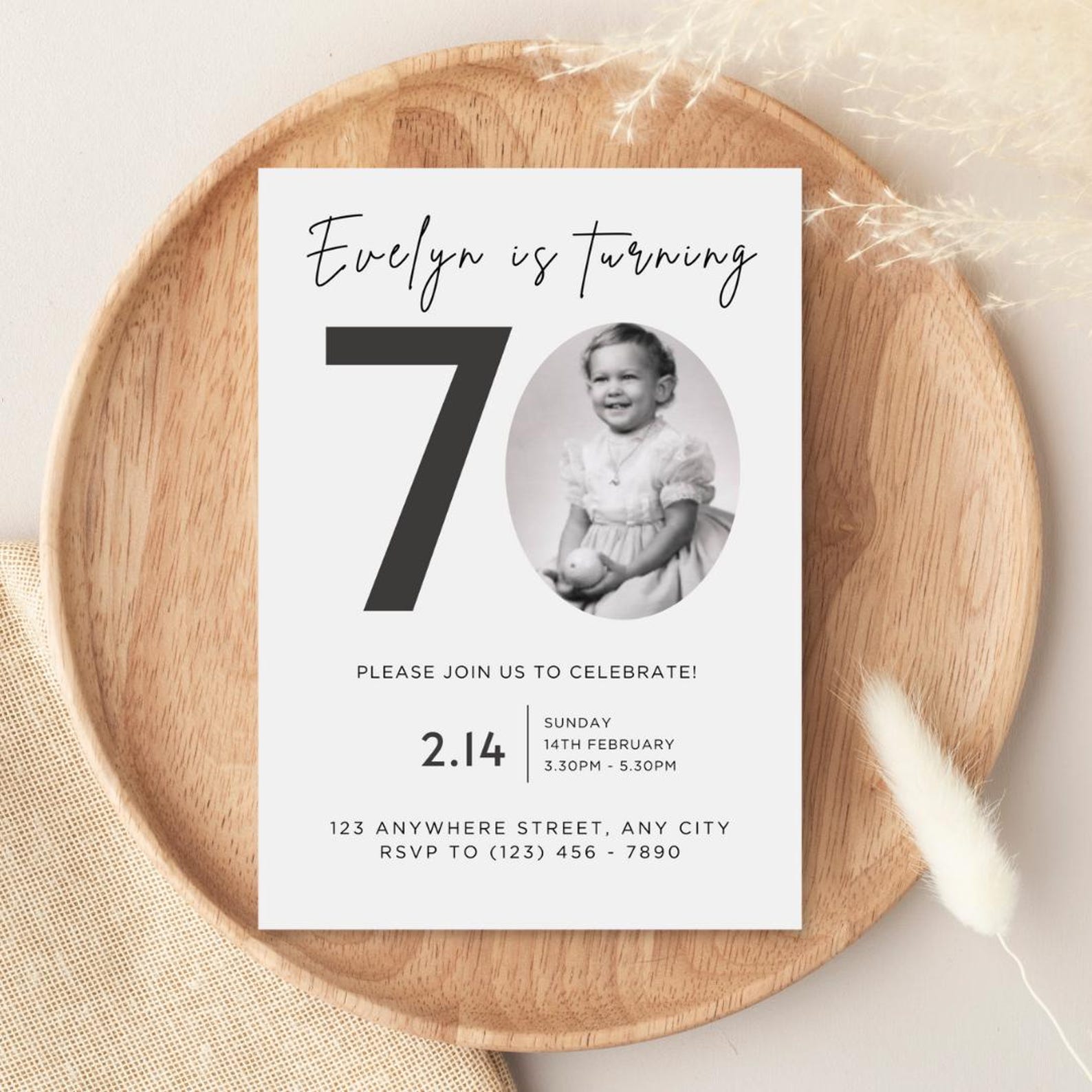 Editable 70th Birthday Invitation Template, Digital Template ...