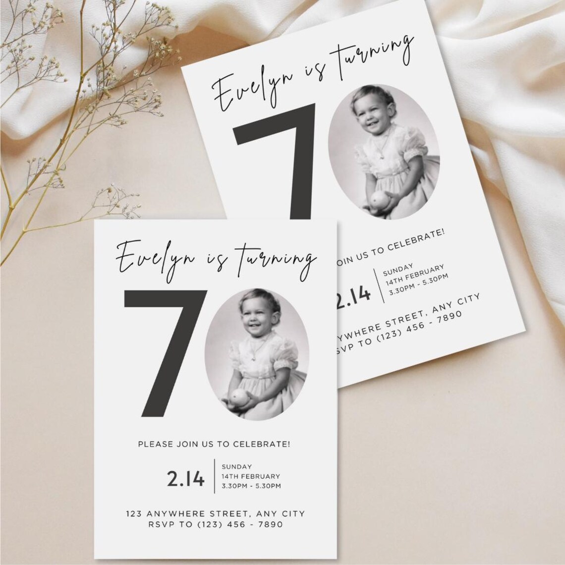 Editable 70th Birthday Invitation Template, Digital Template ...