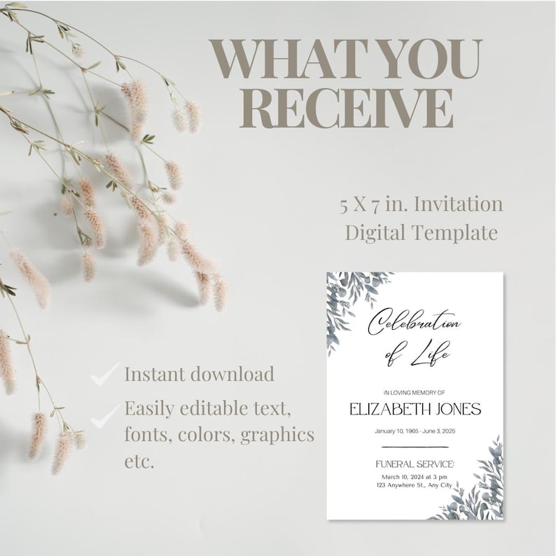 Digital Celebration of Life Invitation, Funeral Invitation, Memorial ...