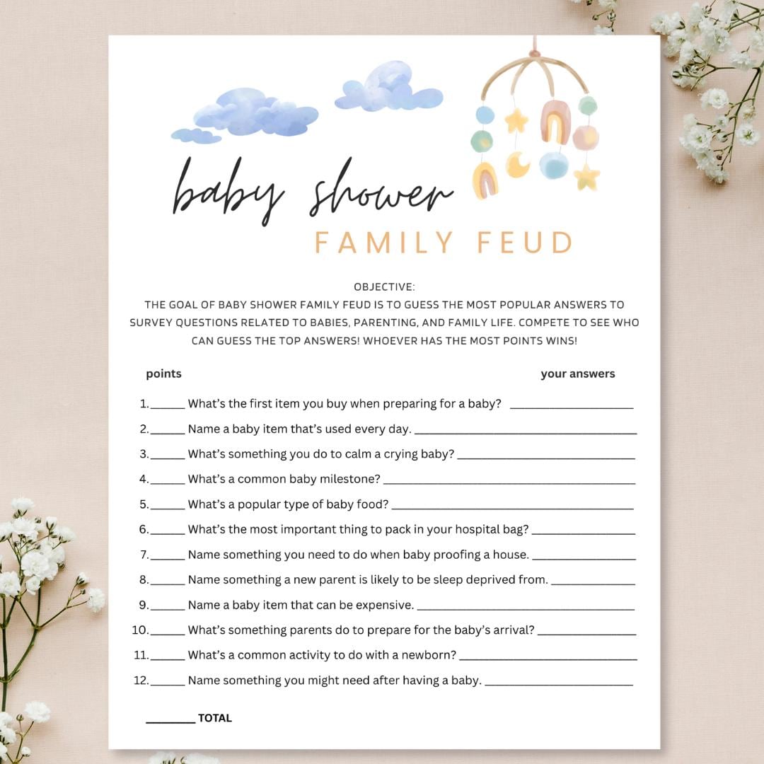 Baby Shower Games, Baby Shower Family Feud With Answer Key, Printable ...