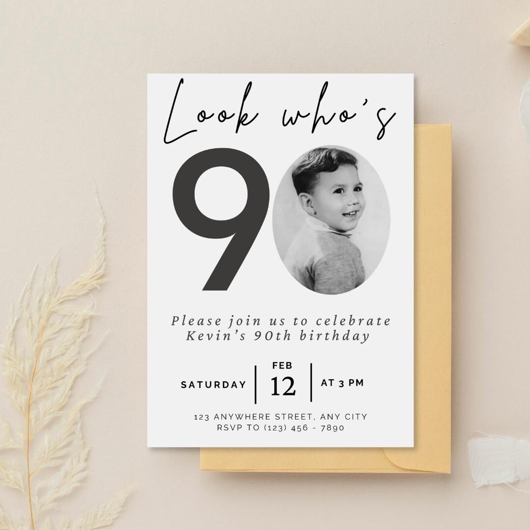 Editable 90th Birthday Invitation Template, Look Who's 90 Birthday ...