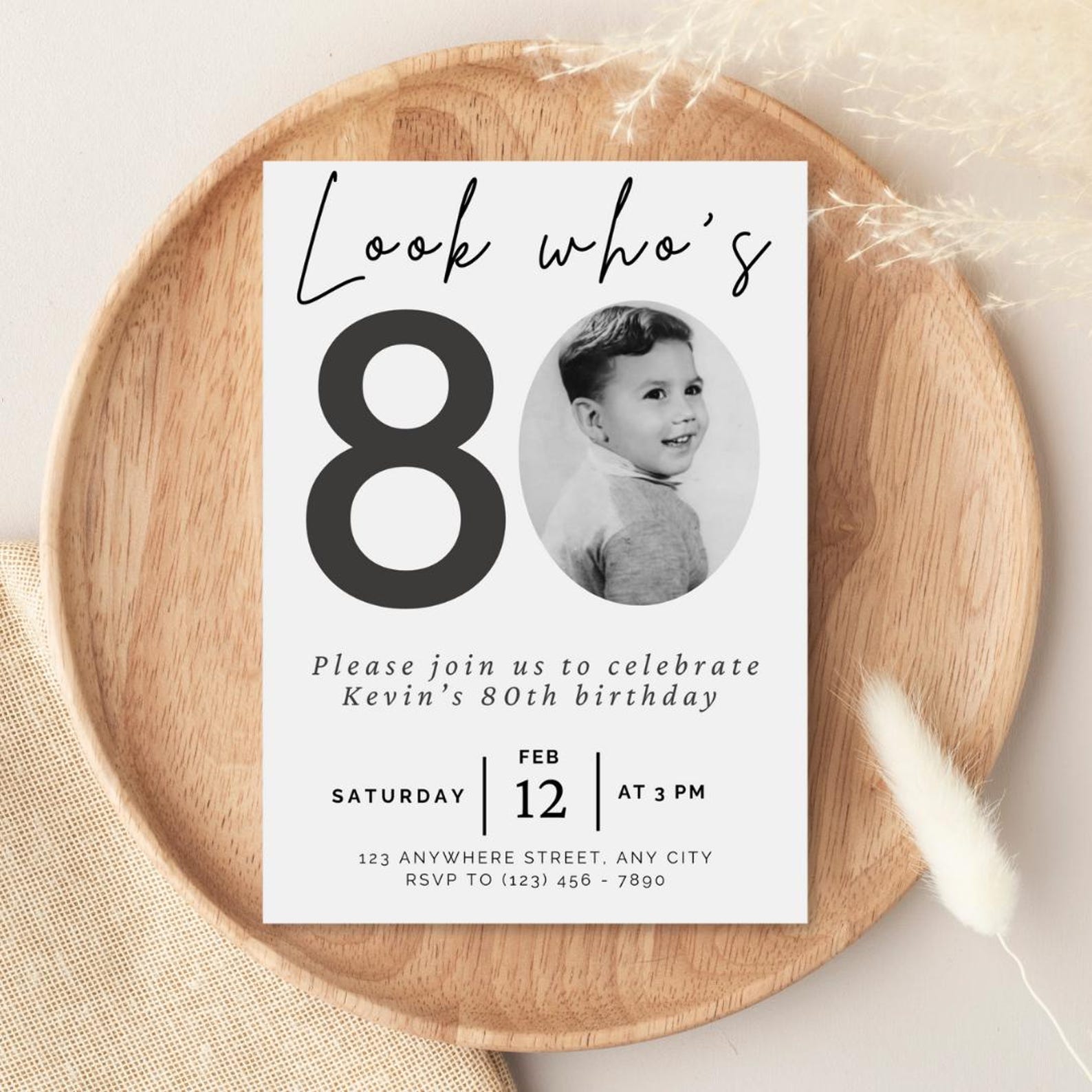 Editable 80th Birthday Invitation Template, Look Who's 80 Birthday ...