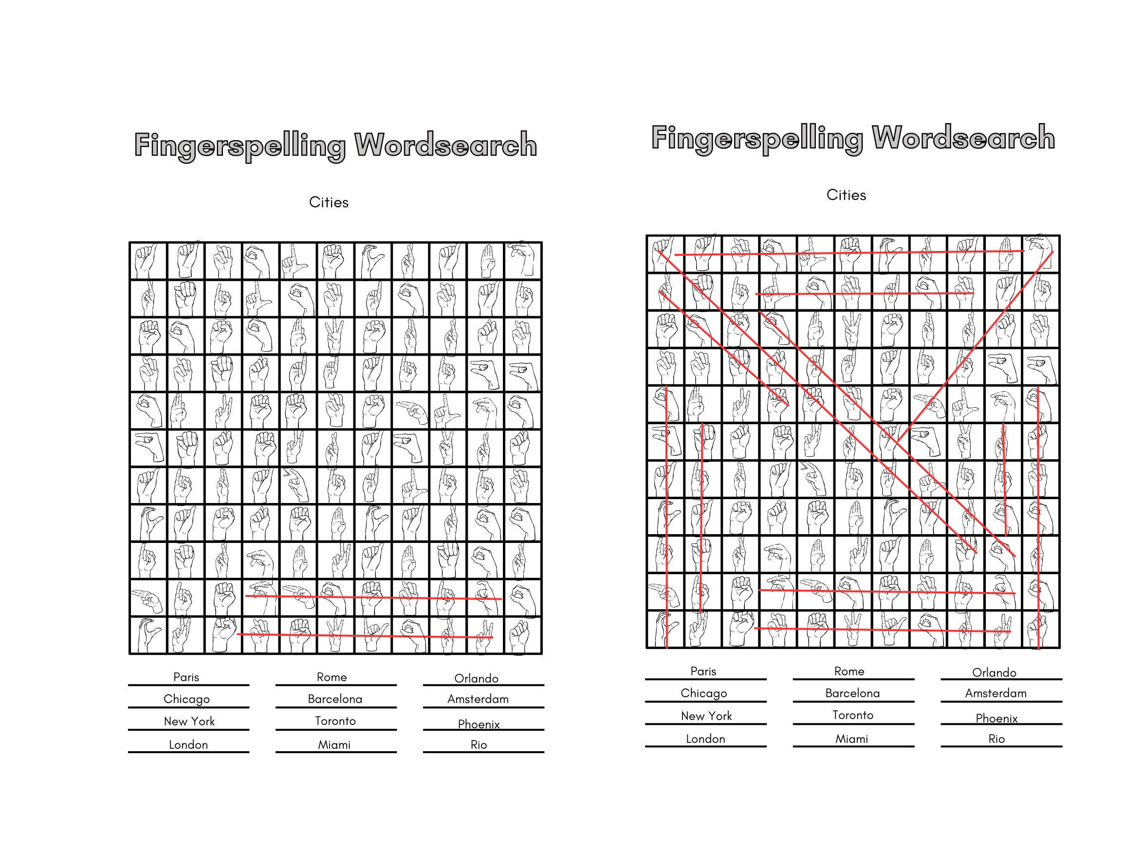 ASL Sign Language Wordsearch Puzzles-24 Printable PDF Puzzles With ...