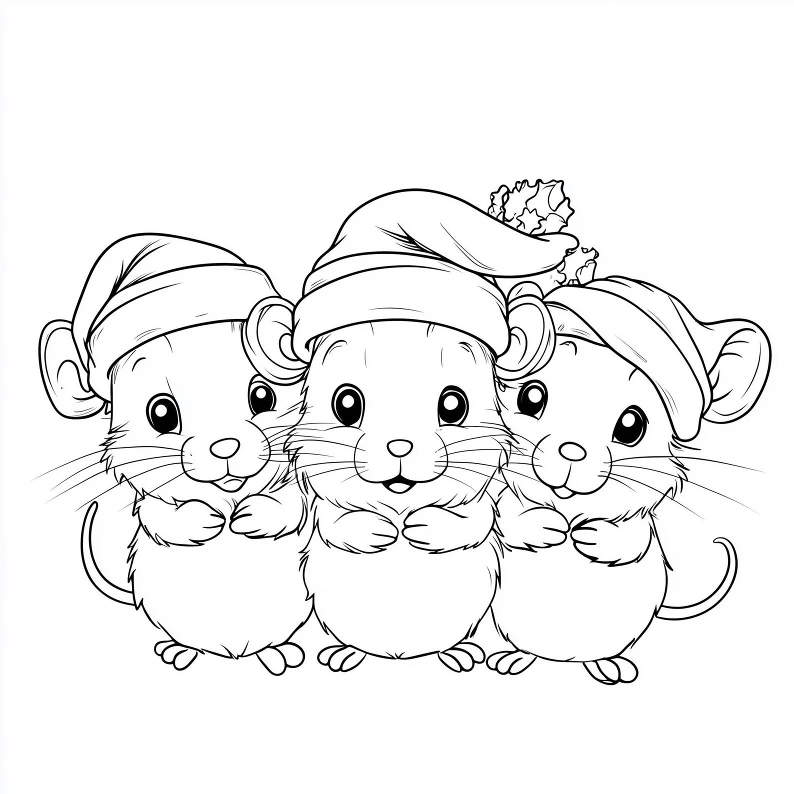 6 Pages of 3 Cute Christmas Mice, Coloring Pages for Children. - Etsy
