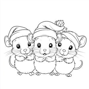 6 Pages of 3 Cute Christmas Mice, Coloring Pages for Children. - Etsy