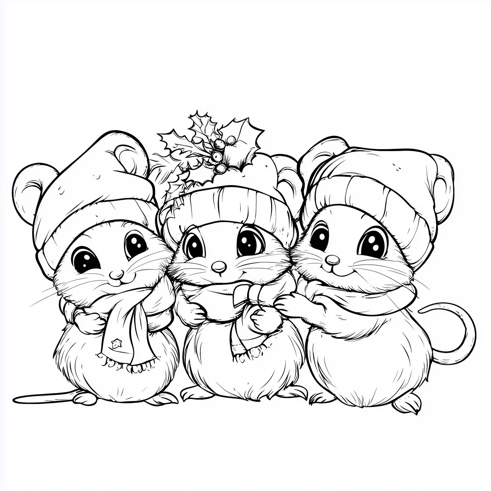 6 Pages of 3 Cute Christmas Mice, Coloring Pages for Children. - Etsy