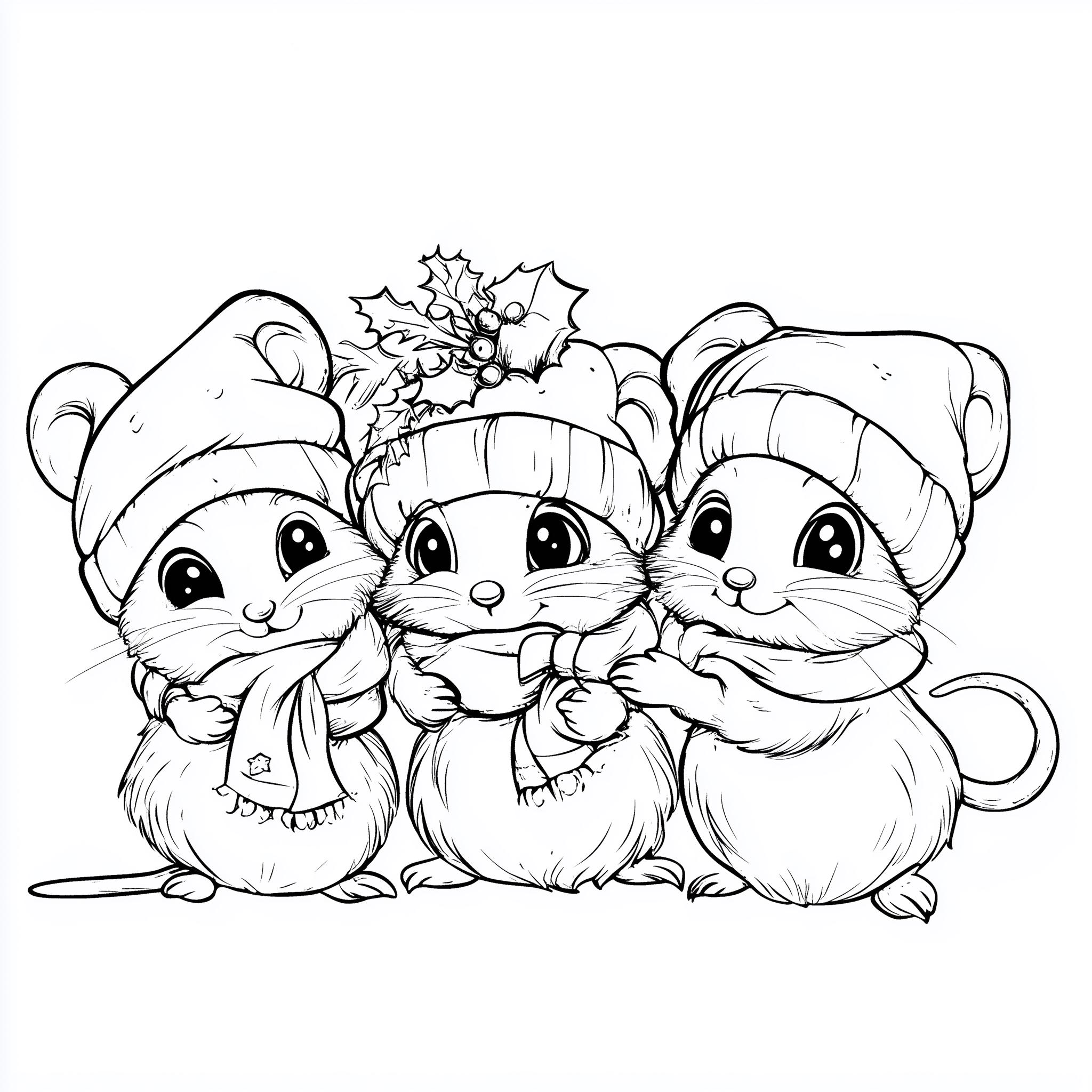 6 Pages of 3 Cute Christmas Mice, Coloring Pages for Children. - Etsy