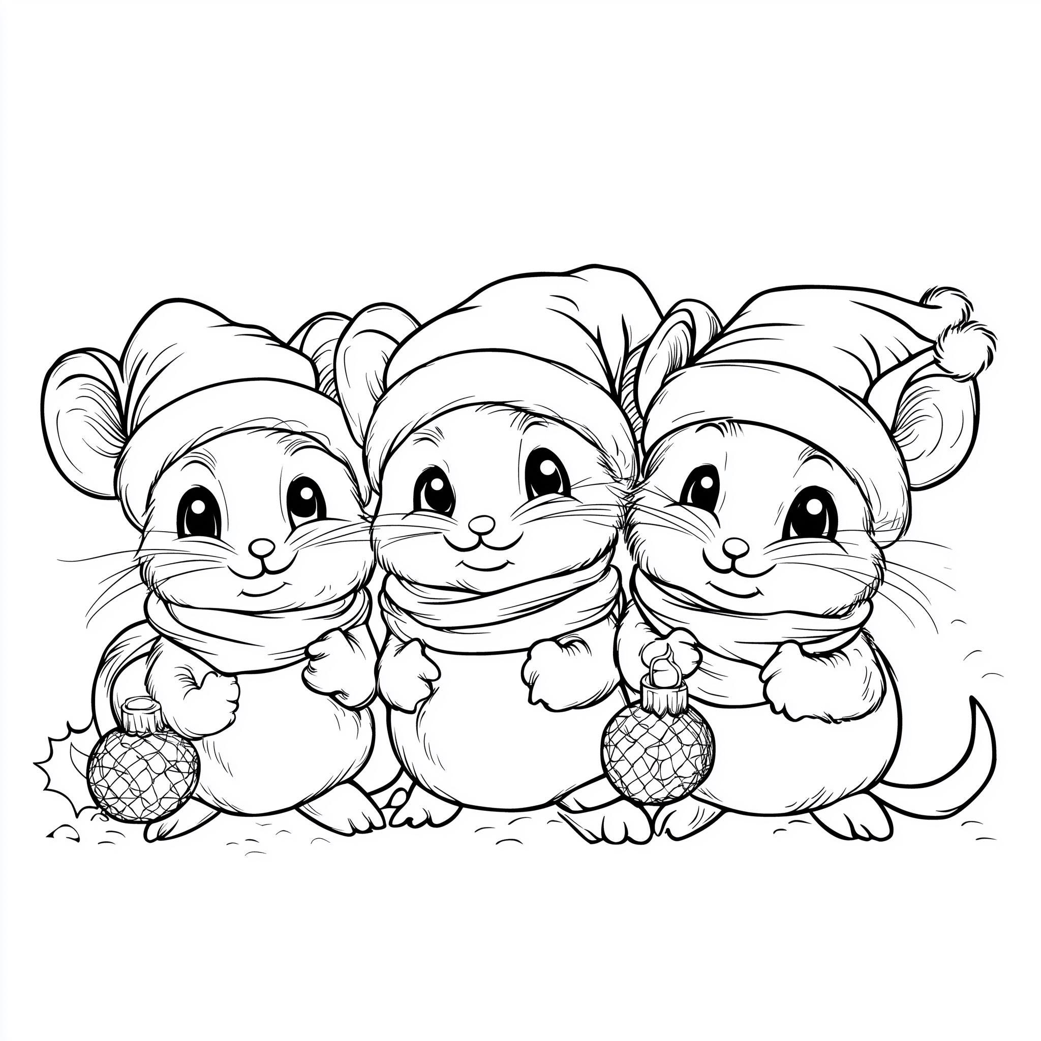 6 Pages of 3 Cute Christmas Mice, Coloring Pages for Children. - Etsy