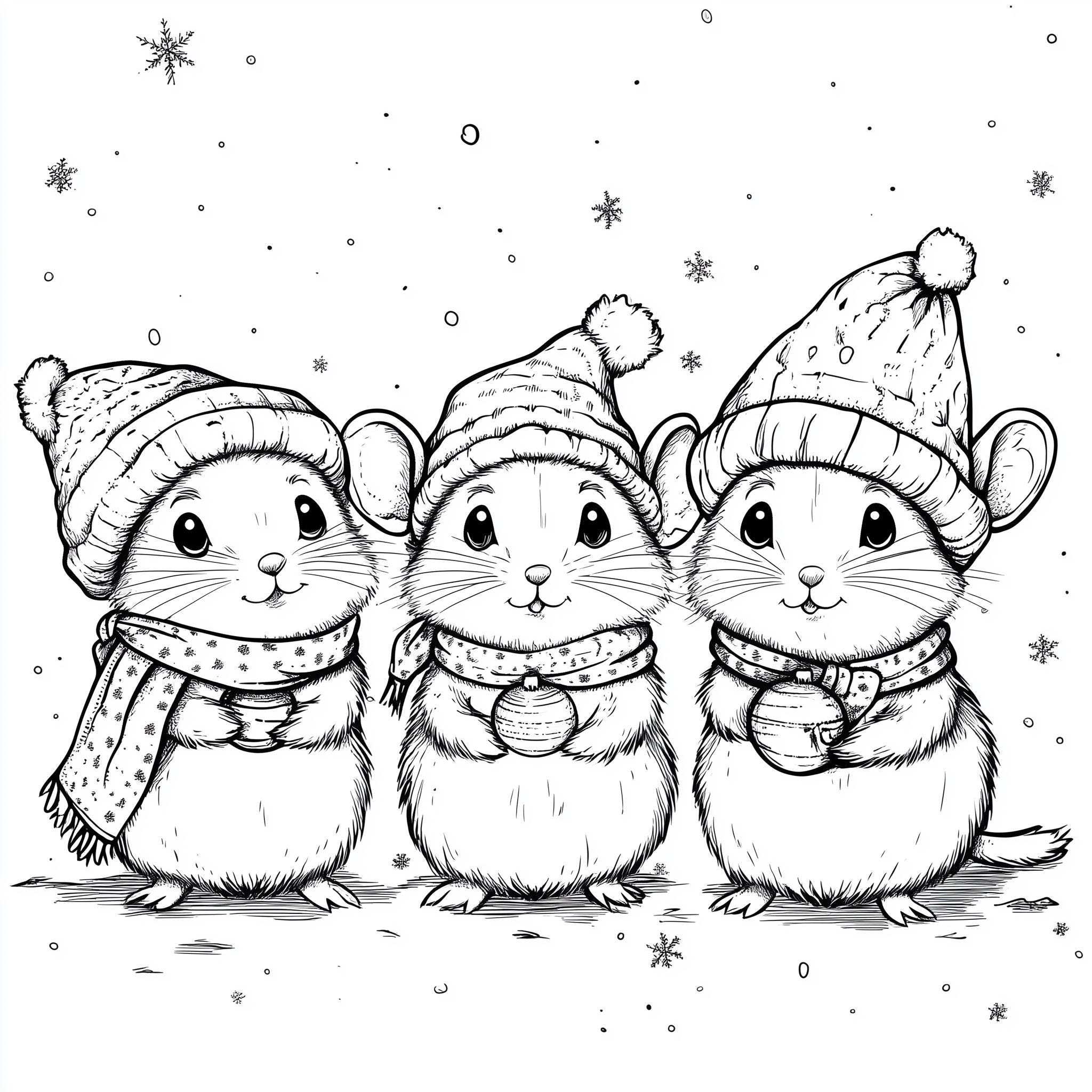 6 Pages of 3 Cute Christmas Mice, Coloring Pages for Children. - Etsy