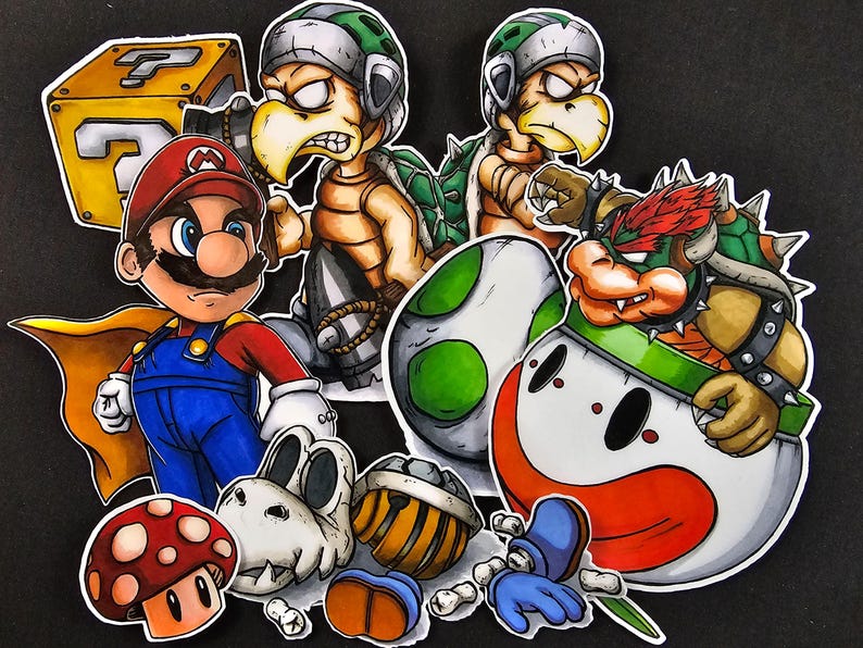 Hand Drawn Bowser Sticker: Nintendo Fan Art - Etsy
