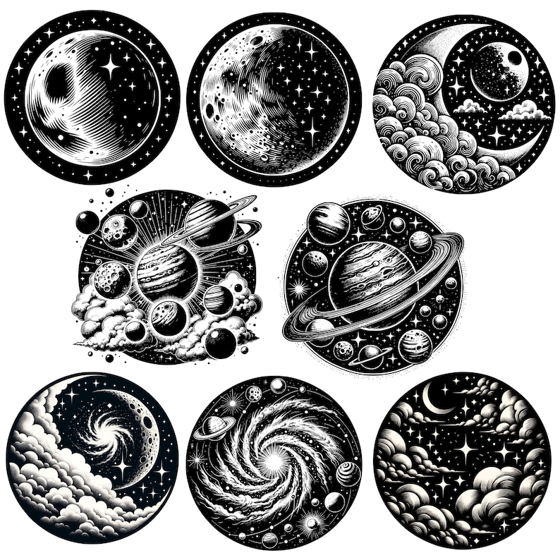Vintage Celestial Clipart Pack Sun Moon Phase, Stars Illustrations Png ...