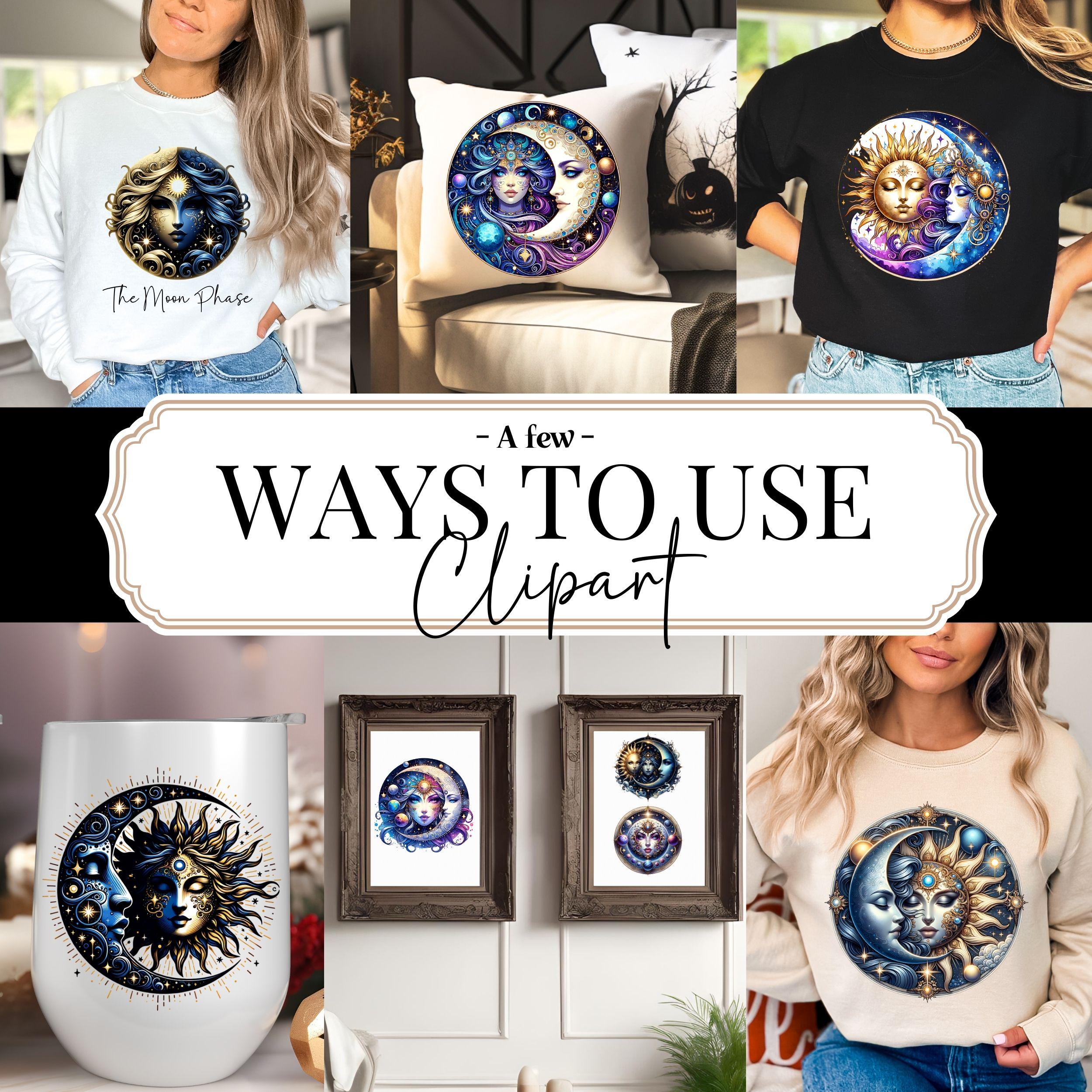 Moon Graphic Celestial PNG Printable Digital Download Bundle, Mystical ...